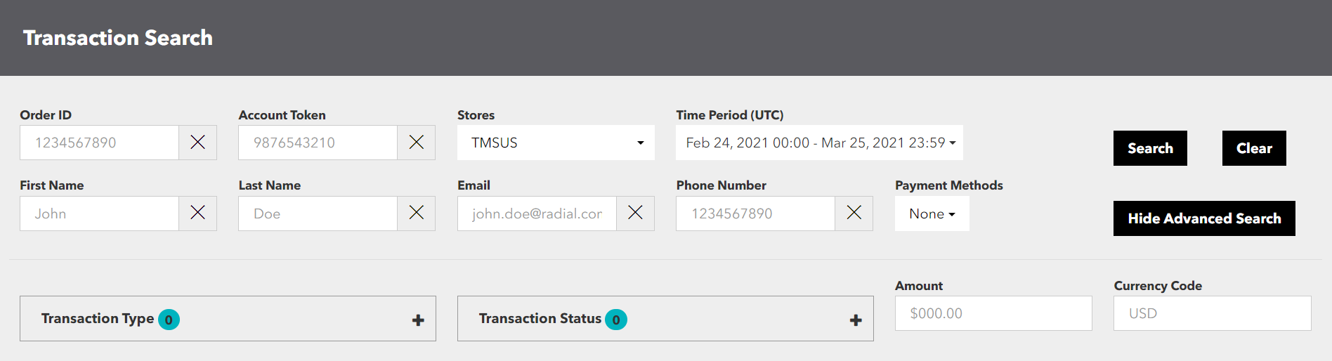 Payments Transaction Search